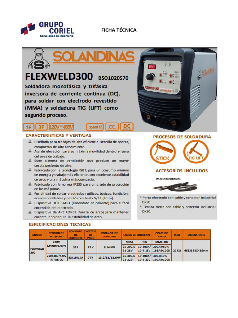 GRUPO CORIEL Ficha Técnica Maquina de Soldar 300 Amp. | PDF