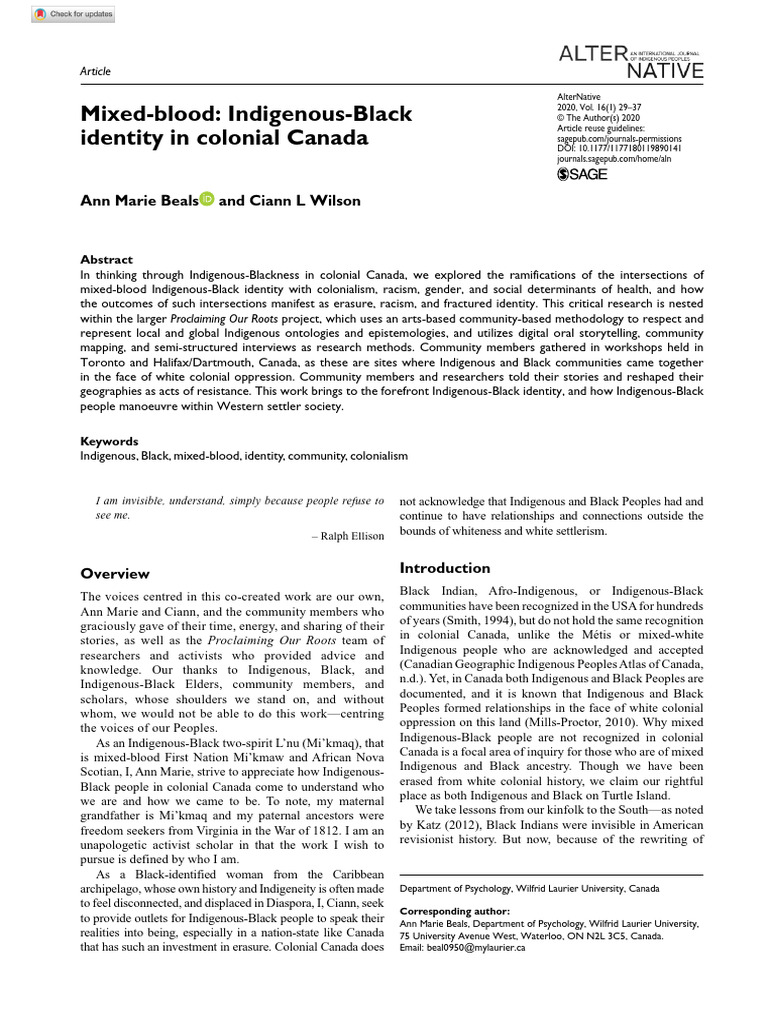 Indigenous-Black Identity in Canada | PDF | Intersectionality | African ...