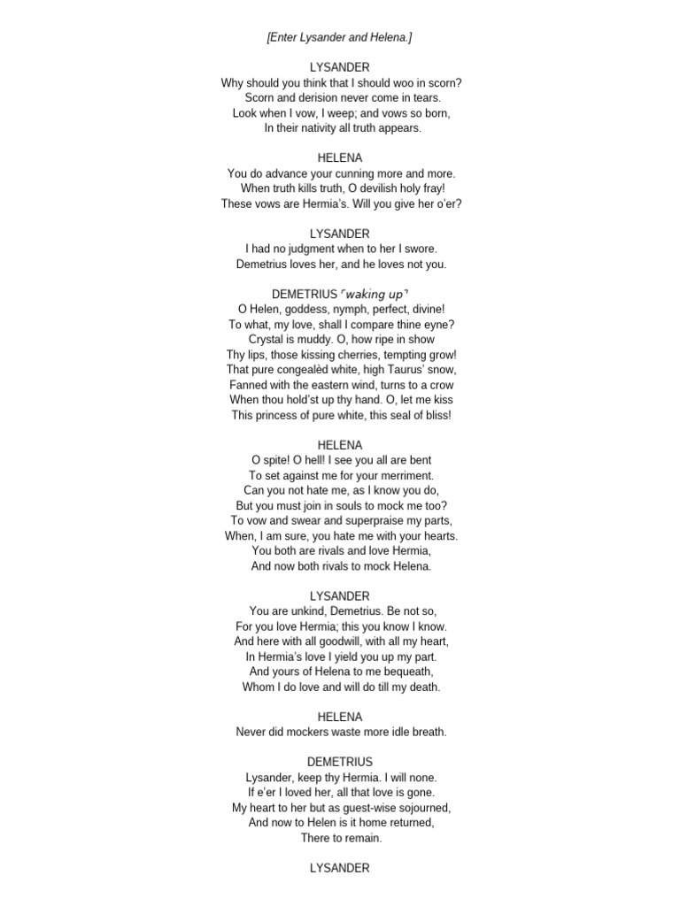 Midsummer - Act 3, Scene 2 | PDF | A Midsummer Night's Dream