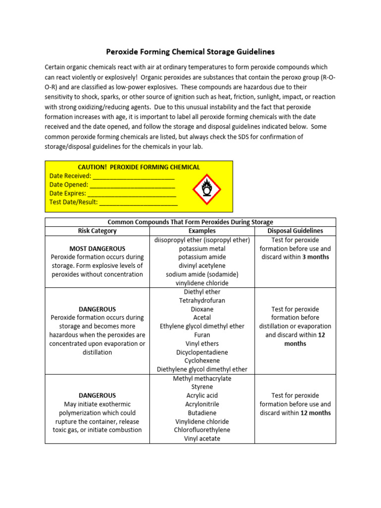 SAFETYOFFICE Peroxide Forming Chemical Storage | PDF | Ether | Chemical ...