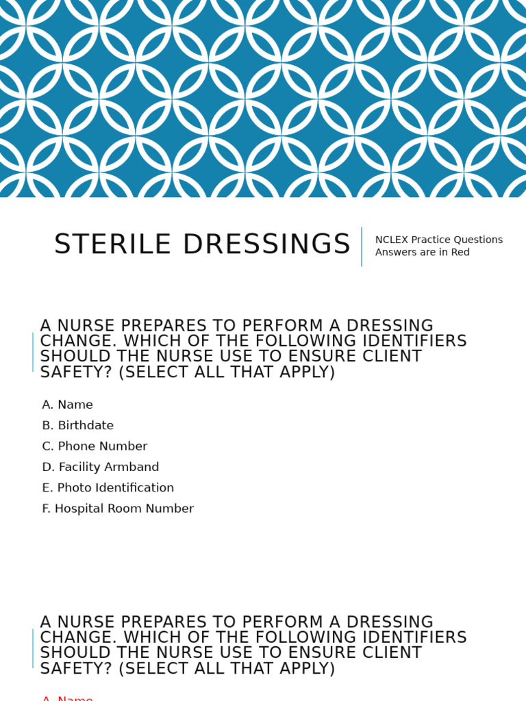 NCLEX Practice Questions Sterile Dressings | PDF | Glycated Hemoglobin ...