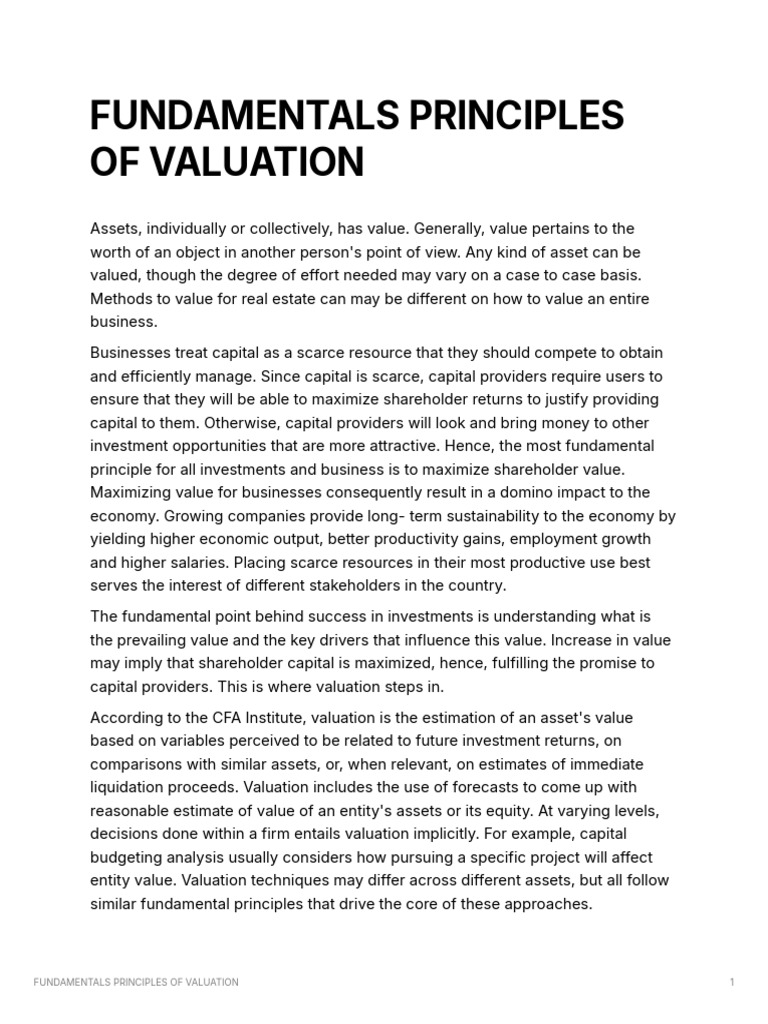 Fundamentals Principles of Valuation | PDF | Valuation (Finance ...