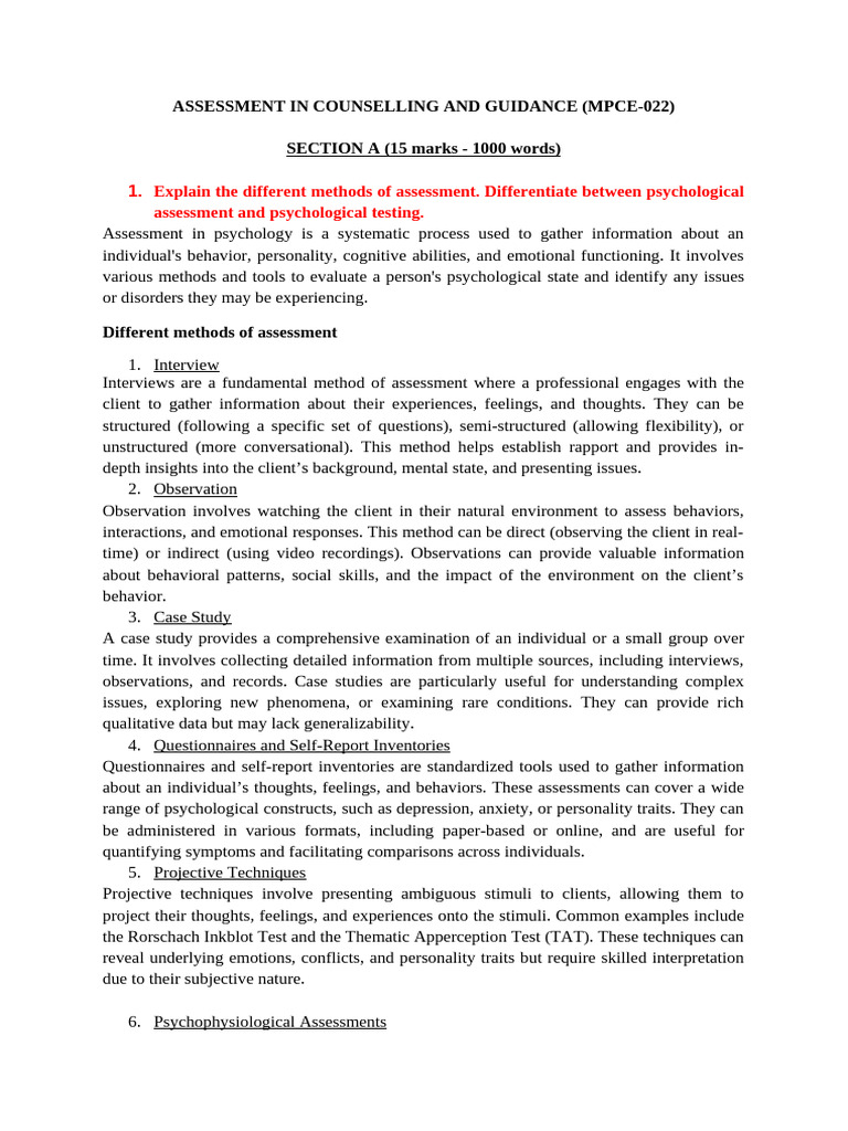 MPCE-022 - Assessment in Counselling | PDF | Psychology | Psychotherapy MPCE-022 - Assessment in Counselling | PDF | Psychology | Psychotherapy