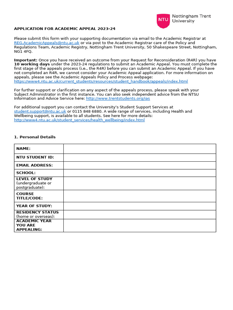 Academic Appeal Form 2023-24 | PDF | Justice | Crime & Violence