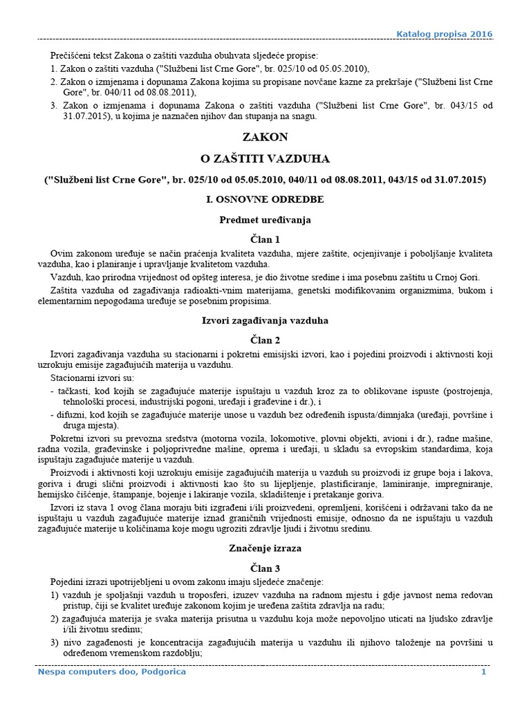 Zakon o Zastiti Vazduha | PDF