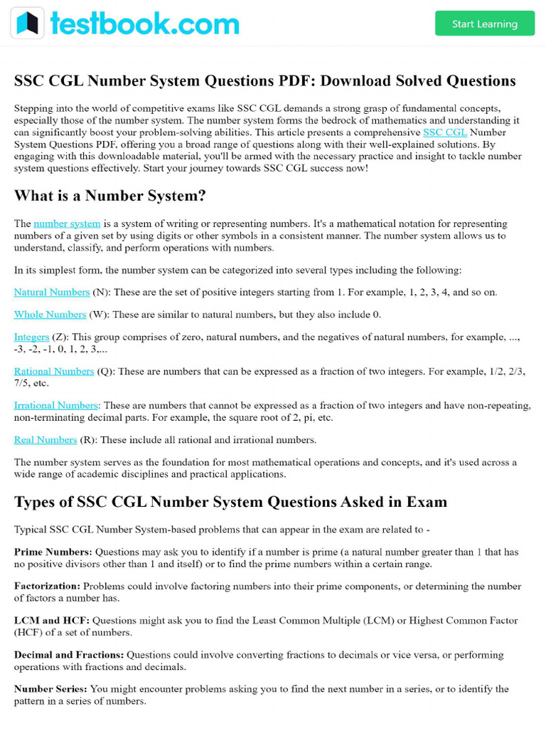 SSC CGL Number System Questions PDF - Download Solved Questions | PDF