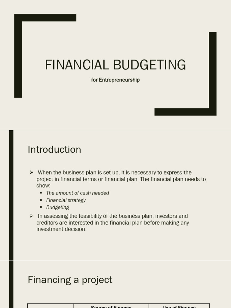 Entre - Financial Budgeting | PDF | Expense | Equity (Finance)