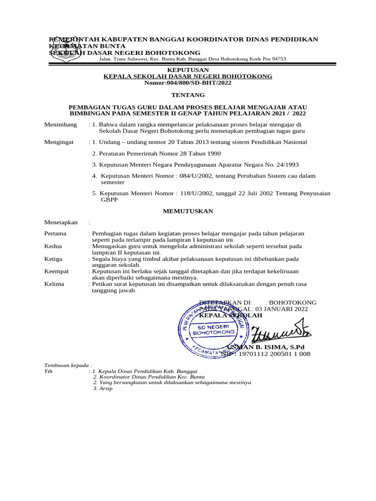SK Pembagian Tugas II 20212022 | PDF