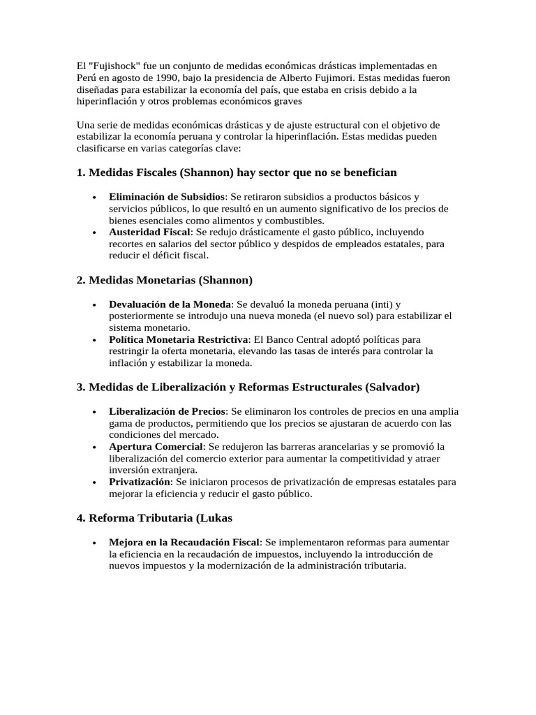 Medidas del Fujishock en Perú 1990 | PDF | Finanzas y dinero