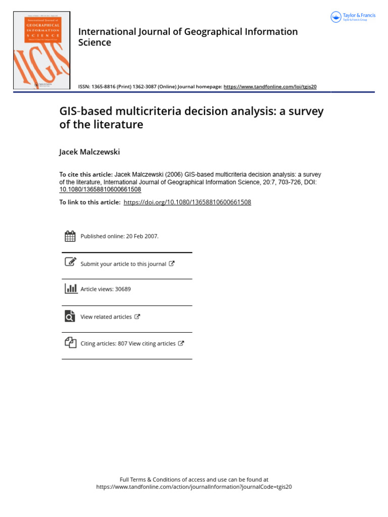 GIS Based Multicriteria Decision Analysis A Survey of The Literature ...