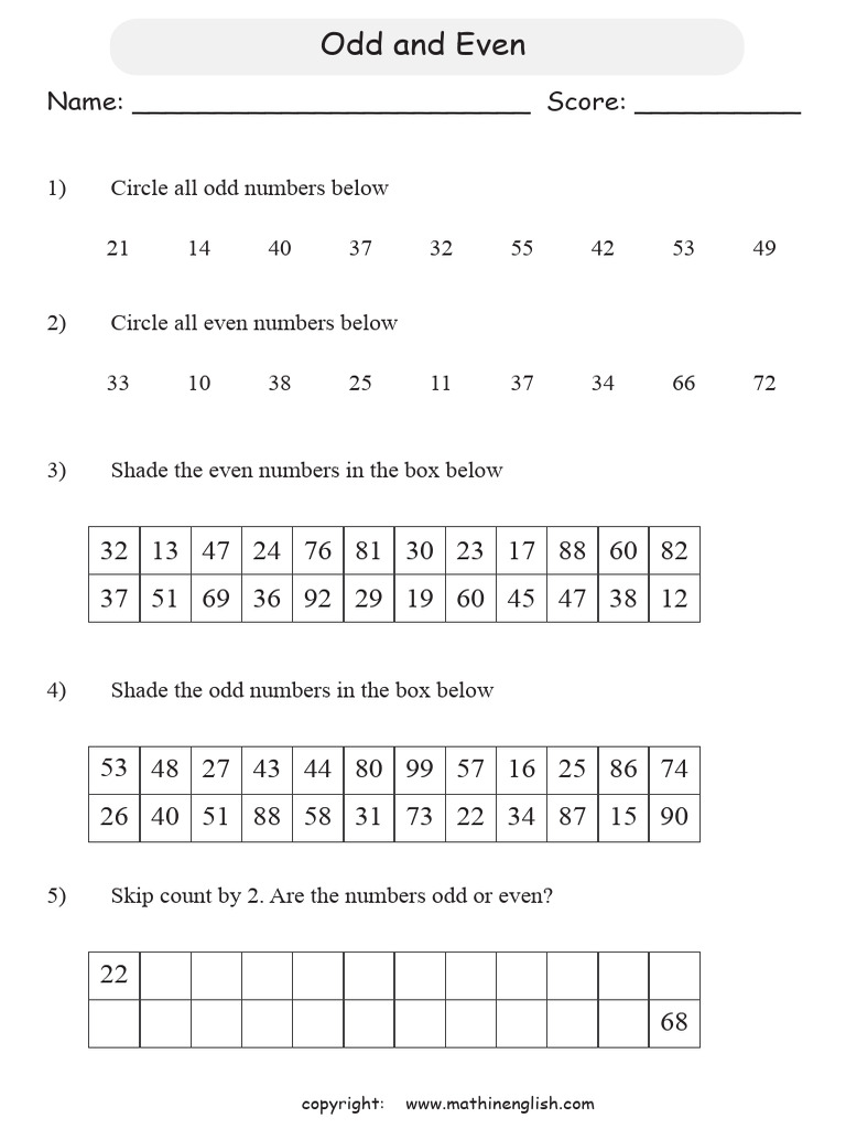 Odd and Even Numbers Worksheet | PDF