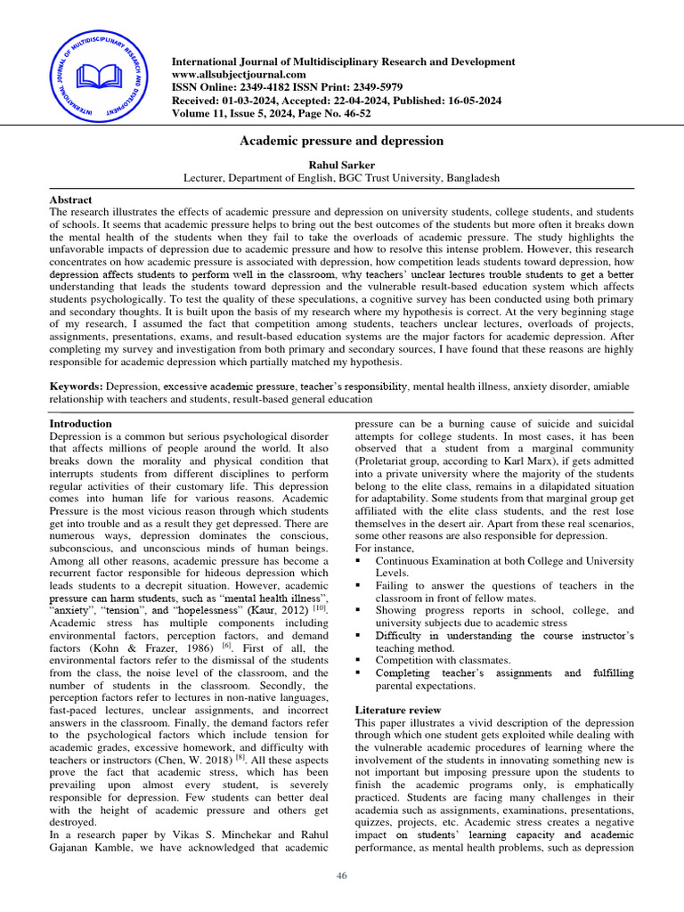 Pressure On College Students | PDF | Major Depressive Disorder | Anxiety
