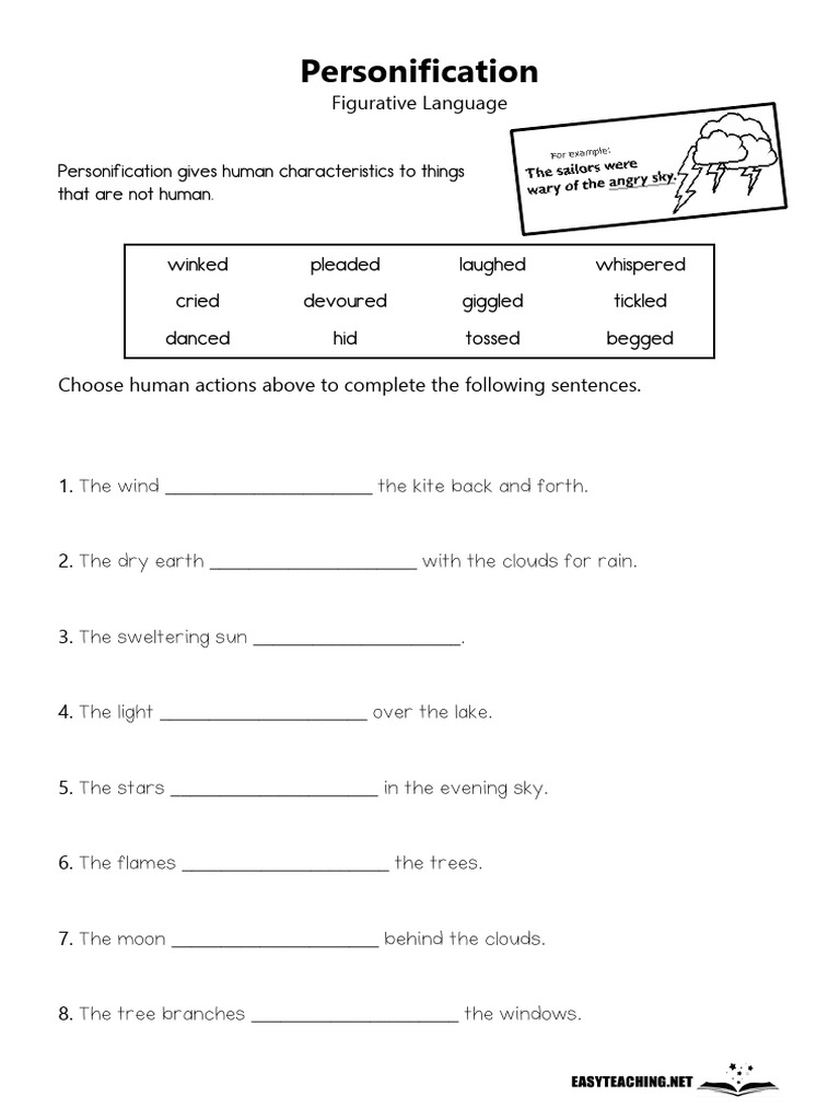 Personification Add Missing Words | PDF