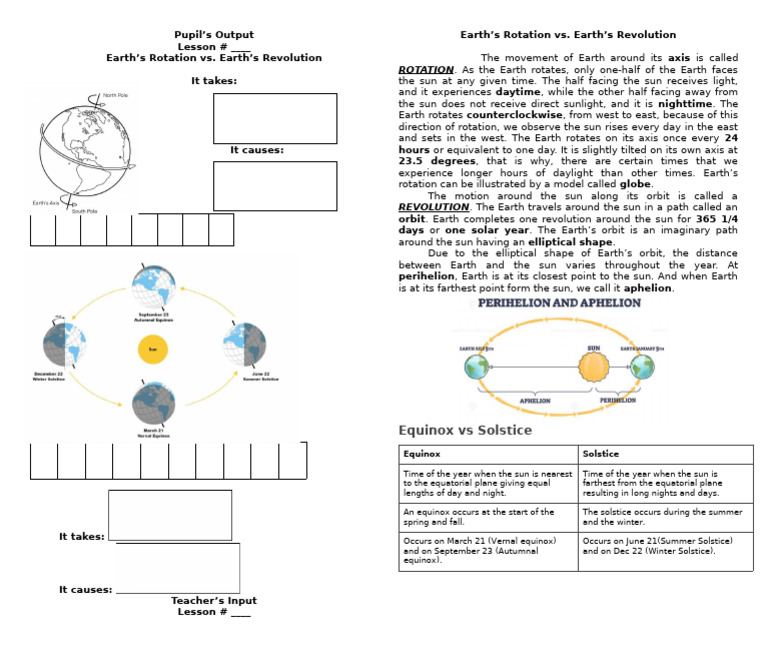 SCIENCE AS Q4 Rotation and Revolution | PDF | Apsis | Earth