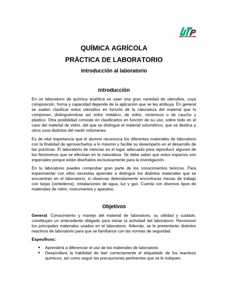 Práctica de laboratorio 1. Introducción al laboratorio. | PDF | Laboratorios