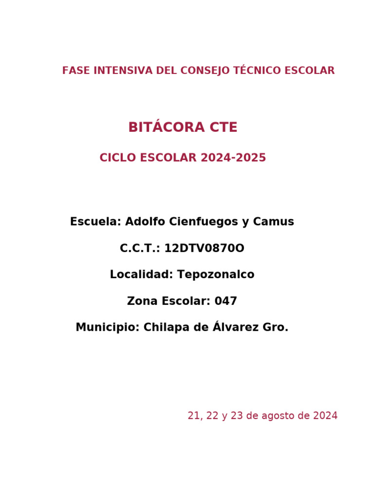 Bitacora Cte Fase Intensiva20242025 | PDF | Enseñando | Educación primaria