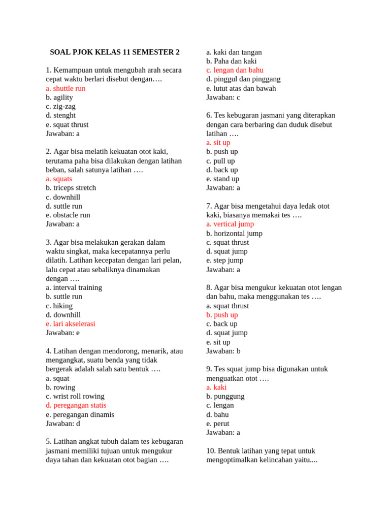 Soal PJOK Kelas 11 Semester 2 | PDF