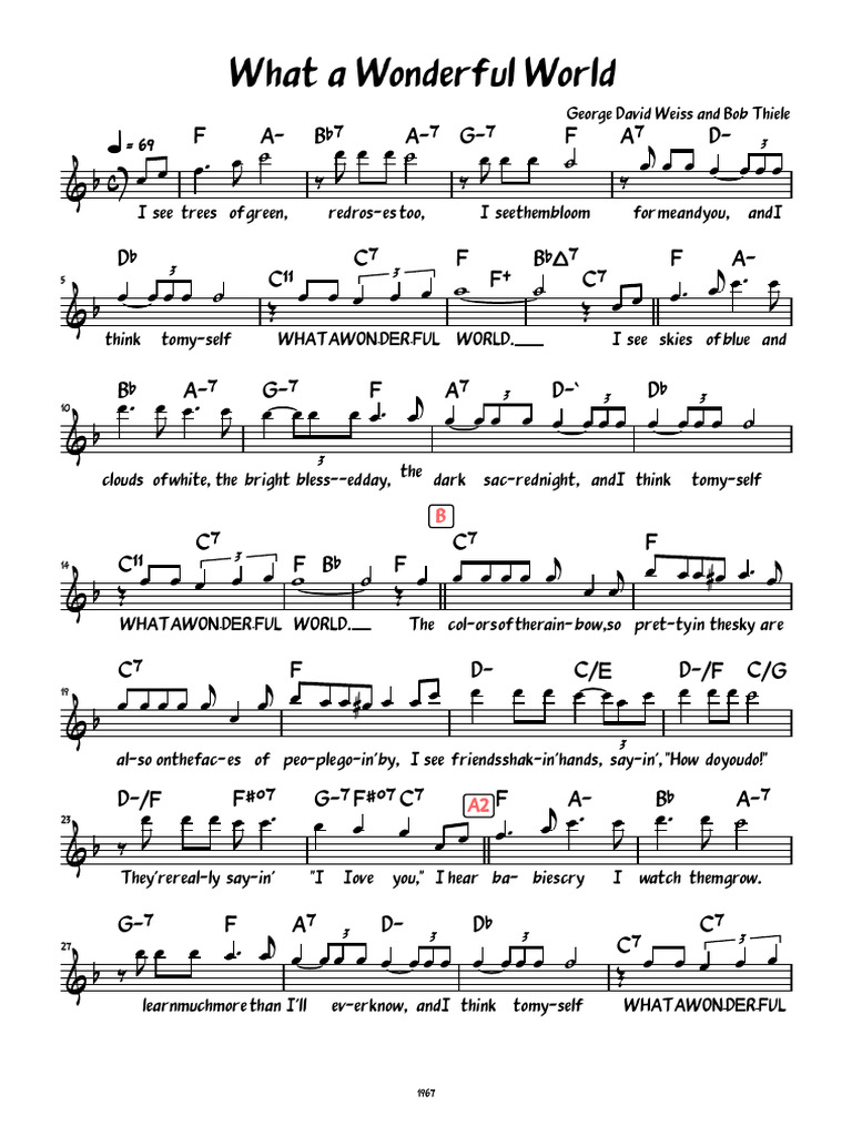What A Wonderful World Lead Sheet With Lyrics | PDF | Songs Written ...