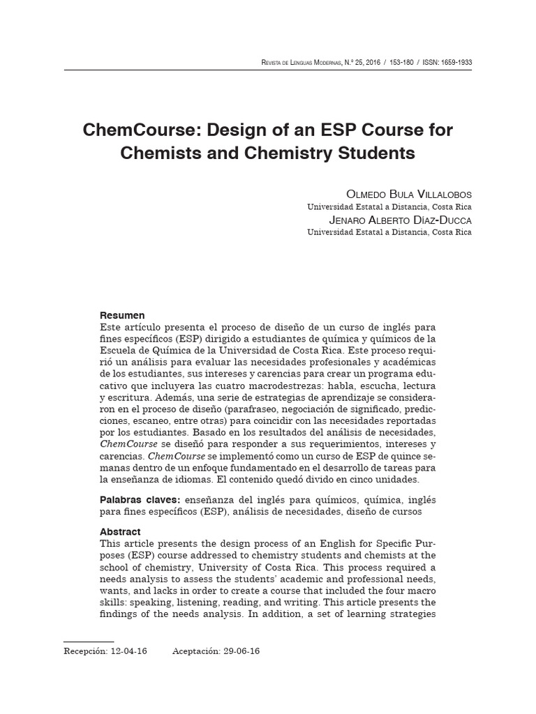 ChemCourse Design of An ESP Course For C-1 | PDF | Chemist