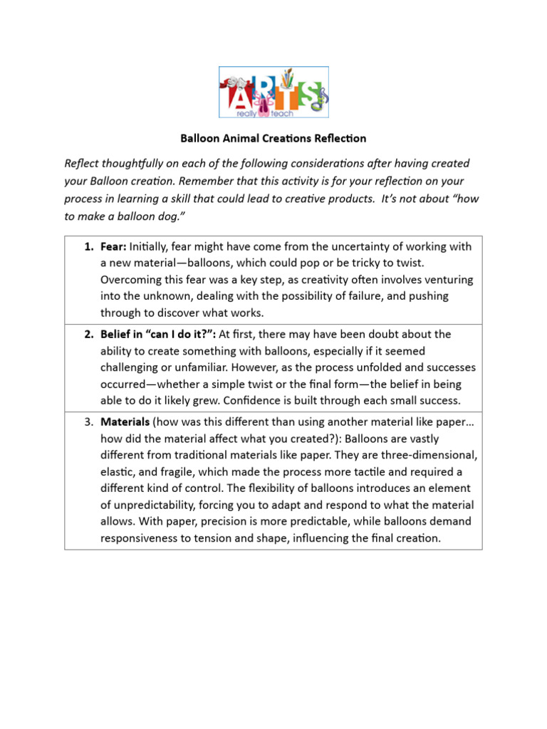 Balloon Creations Reflection | PDF | Cognitive Psychology ...