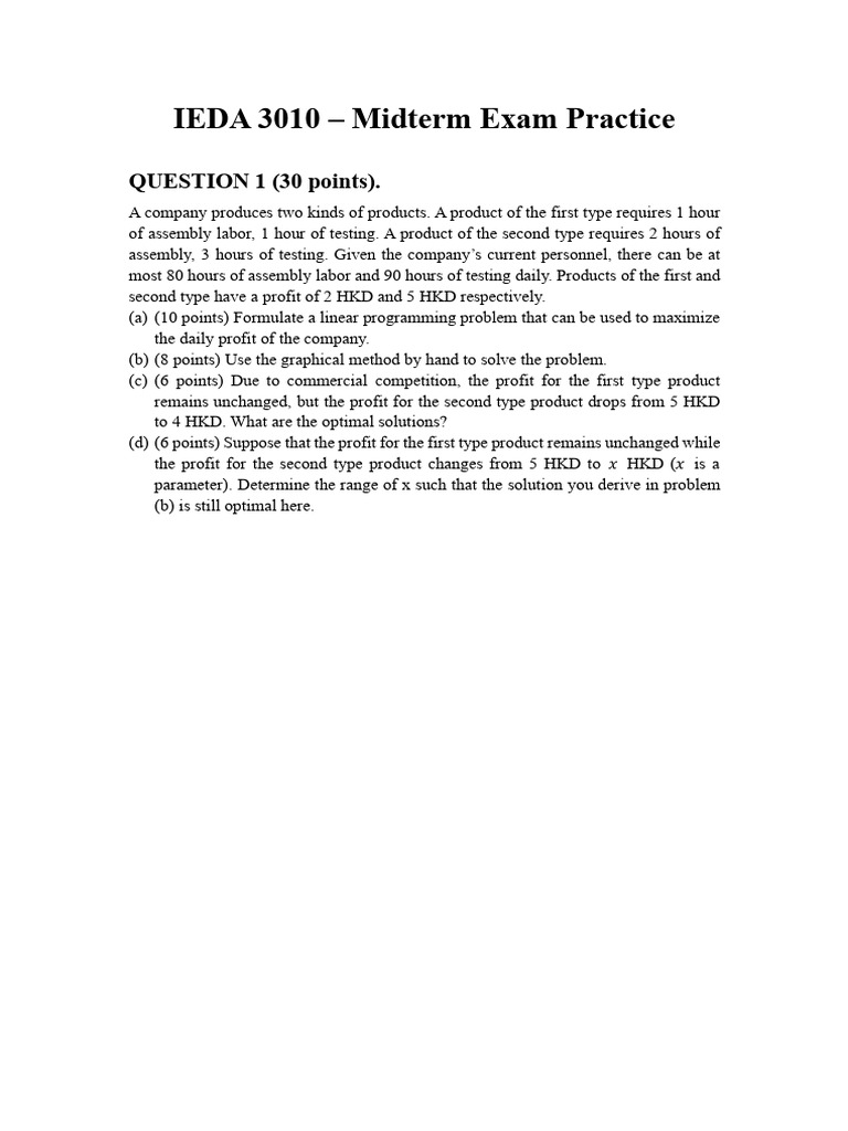 Midterm Exam Practice Pdf Linear Programming Theoretical Computer Science