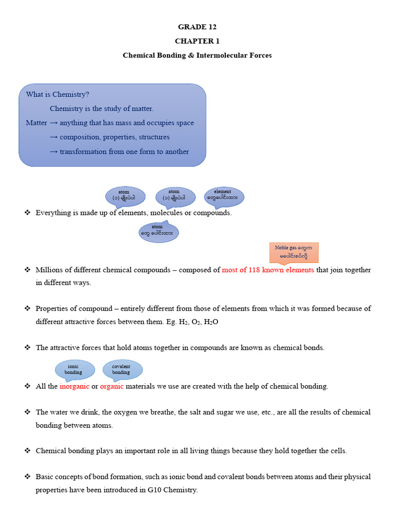 GRADE 12 Chemistry CH 1 | PDF | Chemistry | Chemical Bond