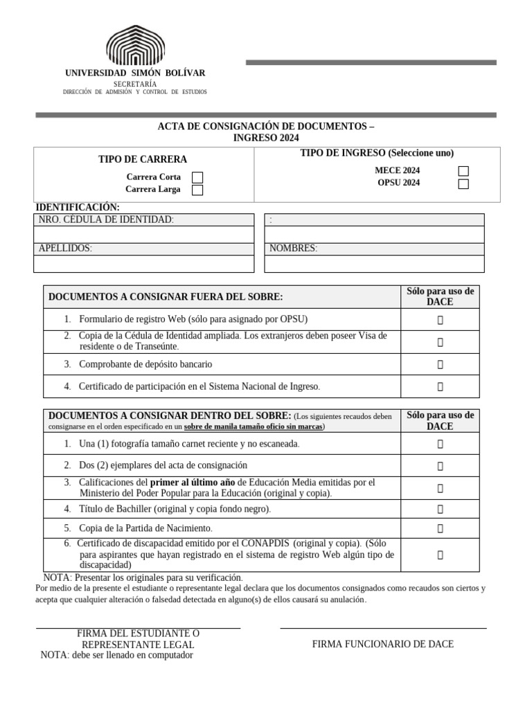 Acta de Consignacion 2024 | PDF | Documento de identidad | Gobierno y personalidad