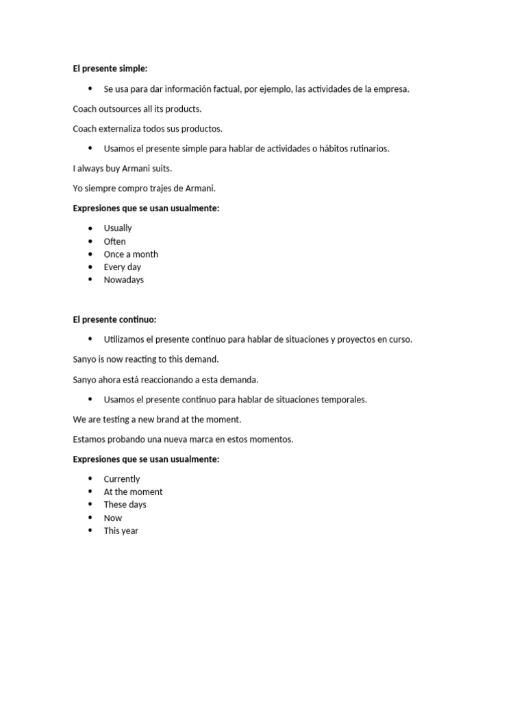 El Presente Simple y Continuo Repaso | PDF