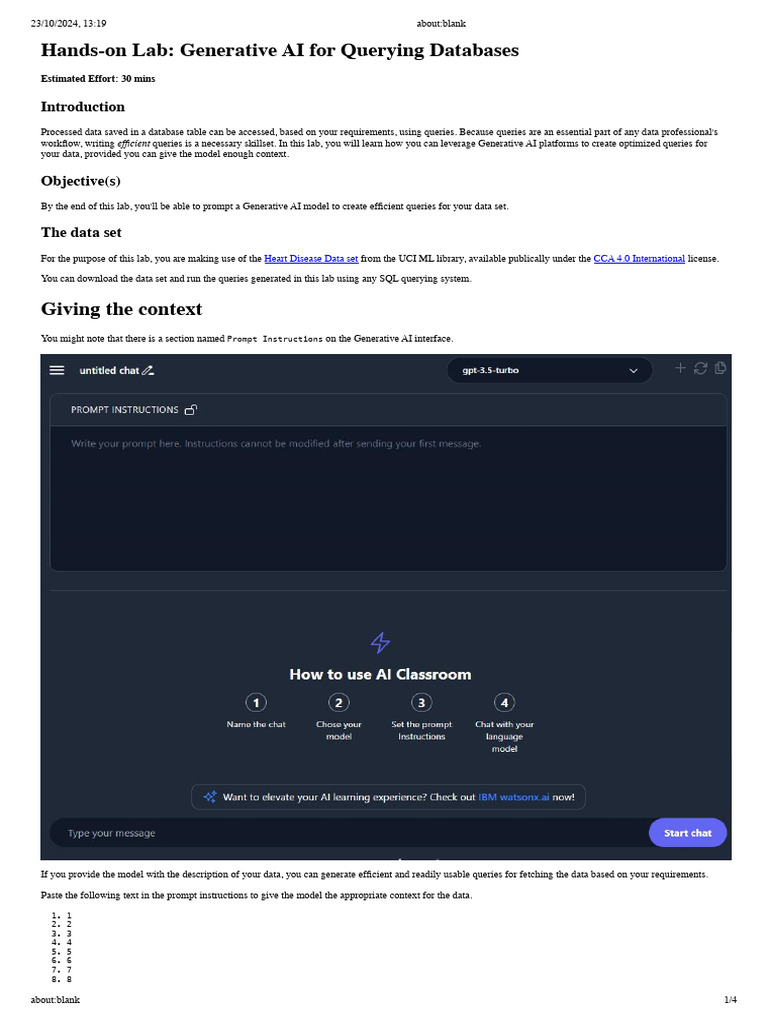 Hands On Lab Generative Ai For Querying Databases Efficient Pdf Databases Heart