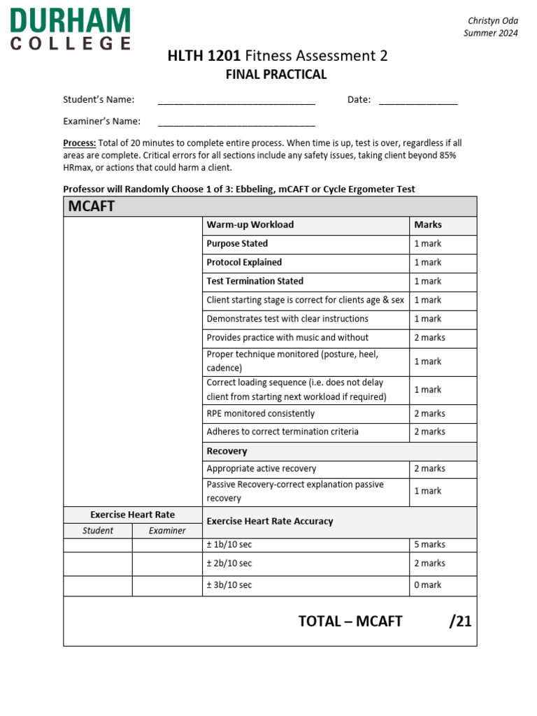 HLTH-1201 - Final Practical Test (Summer 2024) | PDF | Heart Rate