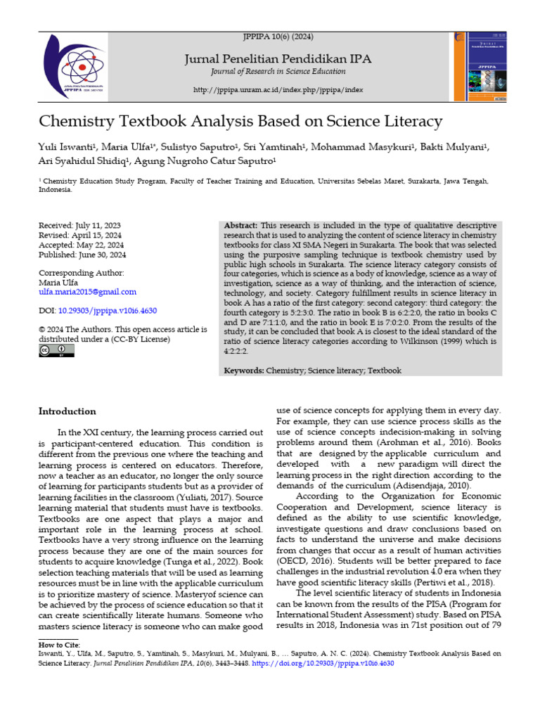 Chemistry Textbook Analysis Based On Science Liter | PDF | Science ...