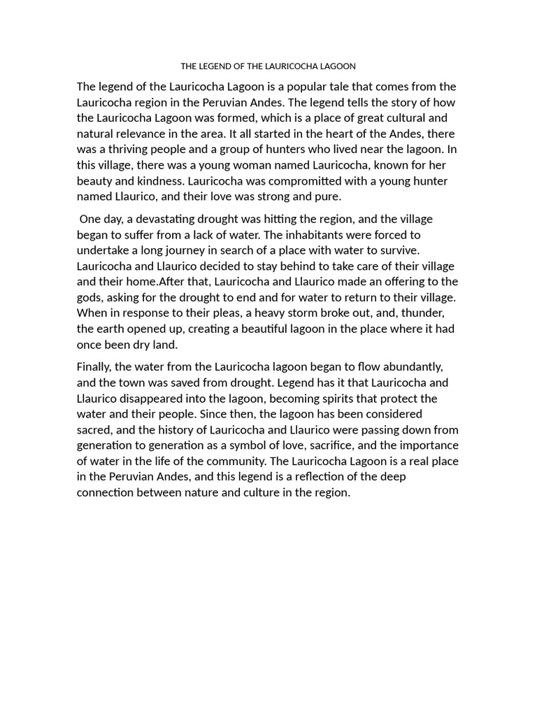 Week 10 THE LEGEND OF THE LAURICOCHA LAGOON | PDF | Social Science