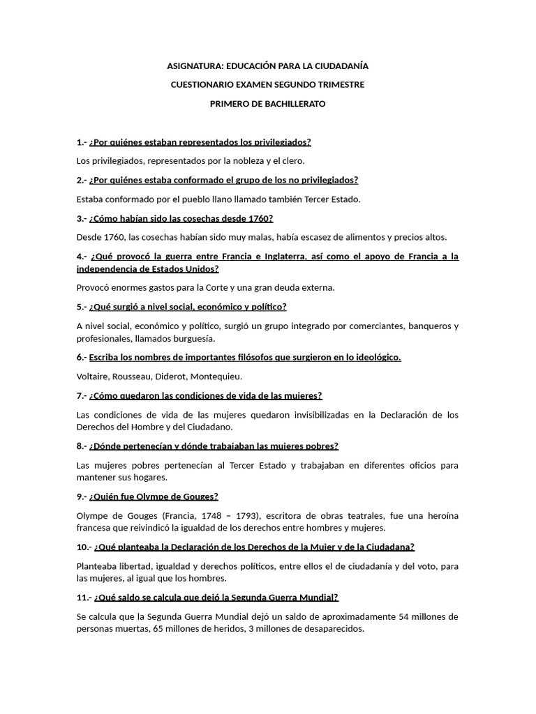Cuest Eplc Examen 2do Trim 1ro | PDF | Francia | Derechos humanos