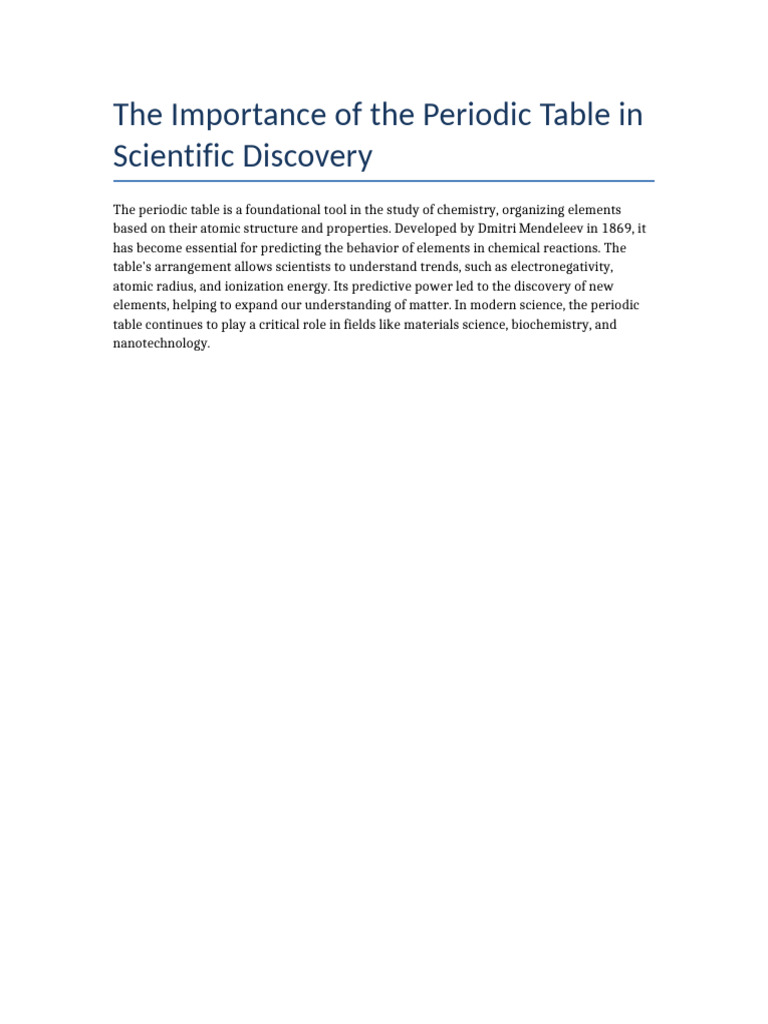 The Importance of the Periodic Table in Scientific Discovery | PDF