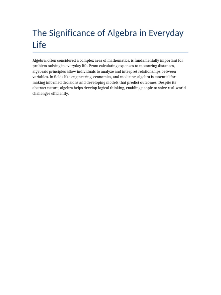 Importance of Algebra in Daily Life | PDF | Teaching Methods & Materials
