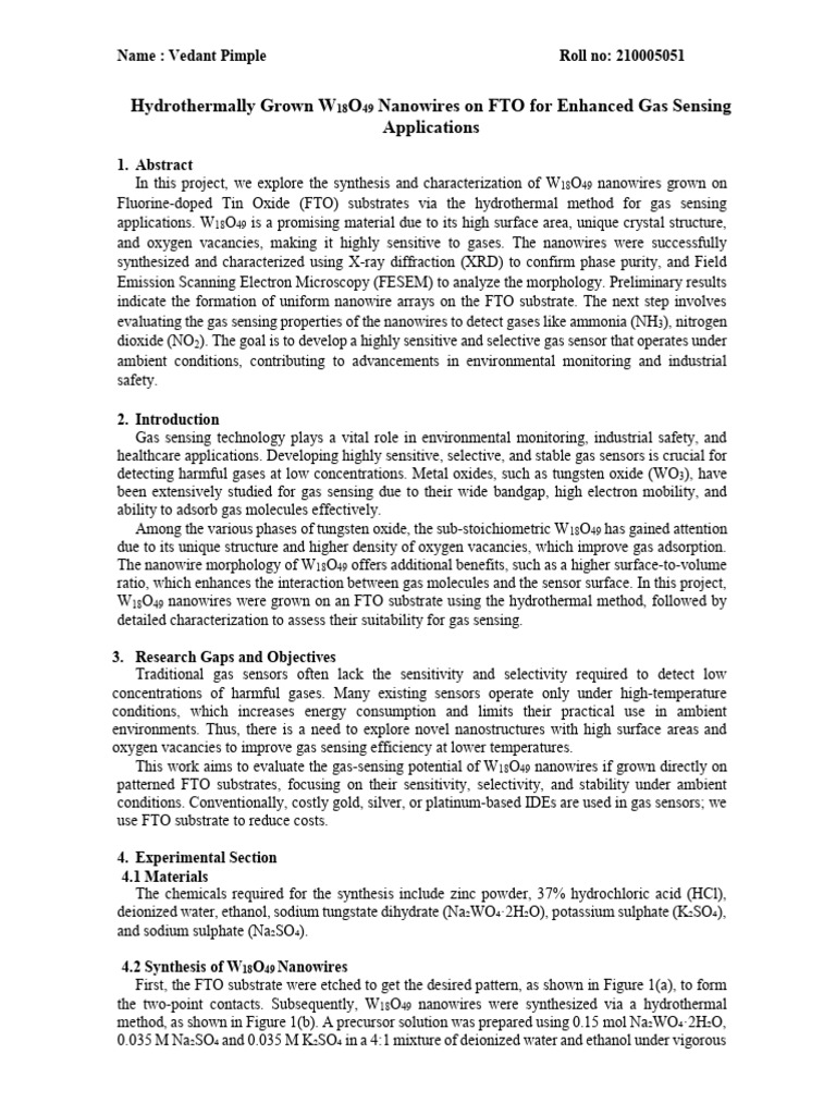 Vedant Sept BTP Report Signed | PDF | Nanowire | Gases