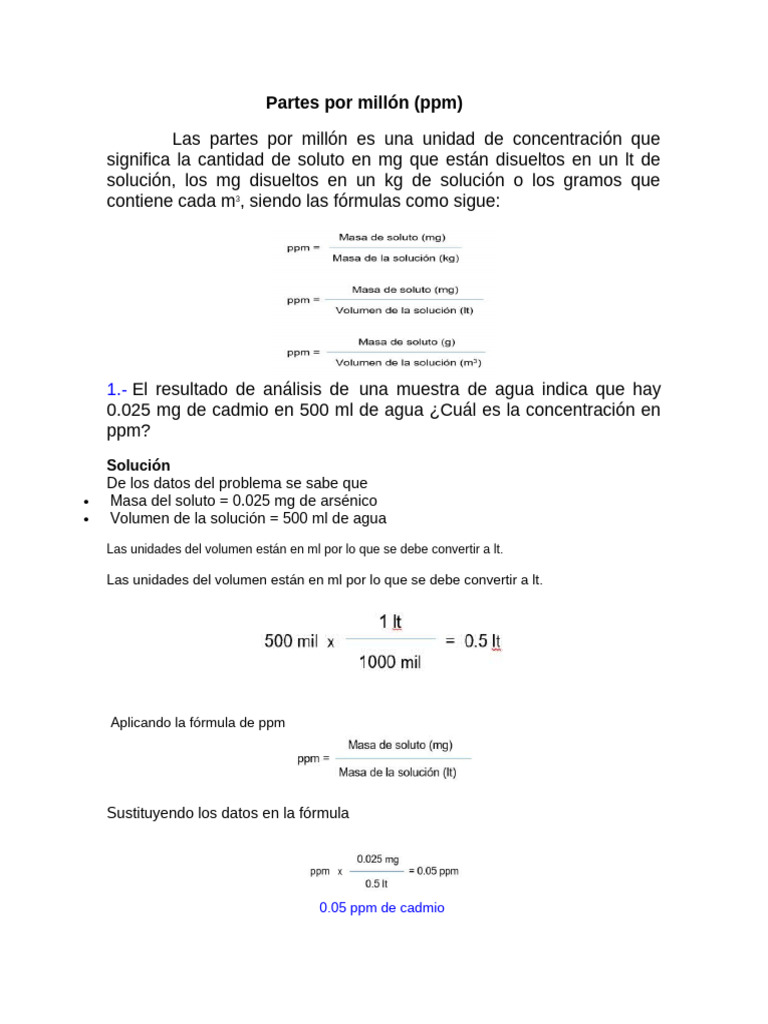 Cálculo de ppm en soluciones químicas | PDF | Métodos y materiales de ...