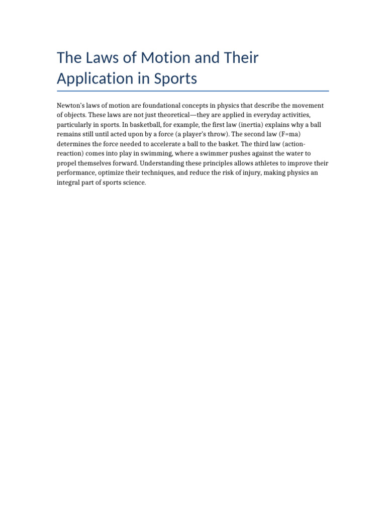 Revised The Laws of Motion and Their Application in Sports | PDF ...