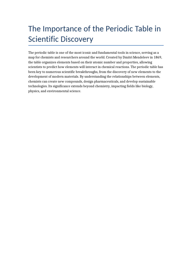 Revised The Importance of The Periodic Table in Scientific Discovery | PDF