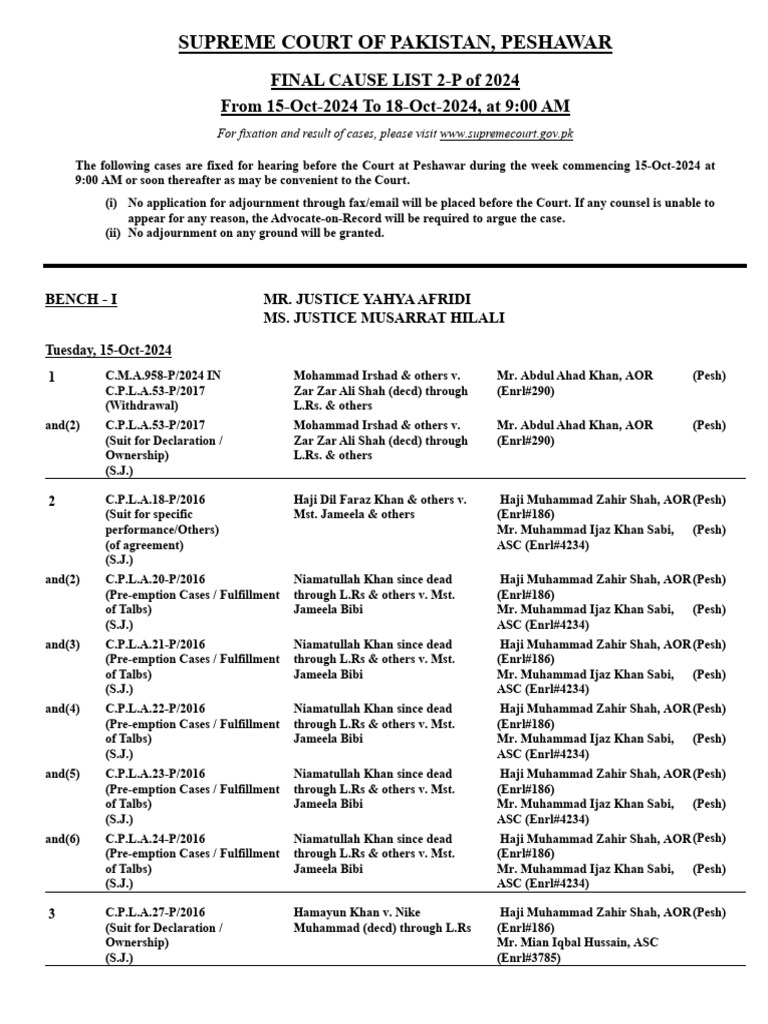 FCL 2 P 15oct2024 18oct2024 | PDF | Khyber Pakhtunkhwa | Peshawar