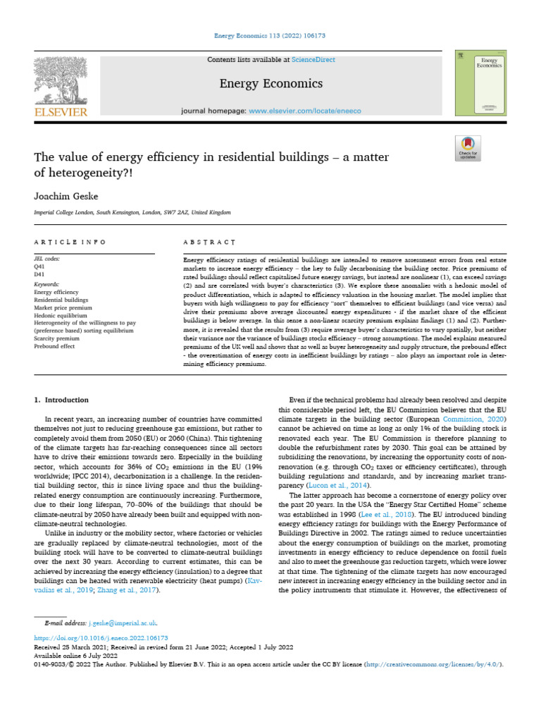 The-value-of-energy-efficiency-in-residential-buildings---a_2022_Energy-Econ | PDF | Efficient ...