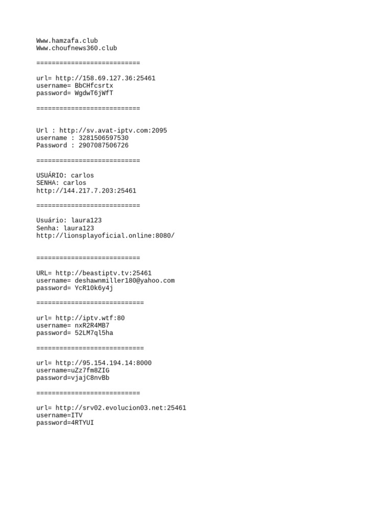 IPTV Login Credentials List | PDF | Computers