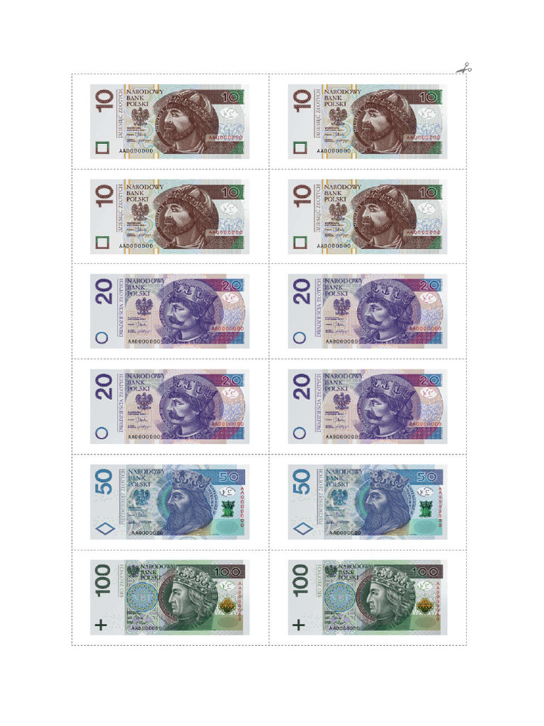 !!banknoty Monety Do Druku Zabawy 1a | PDF