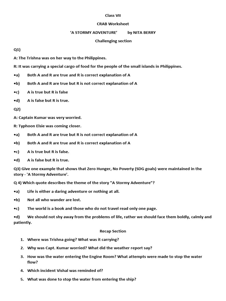 CRAB WKT L-A Stormy Adventure - English Literature - Class VII | PDF ...