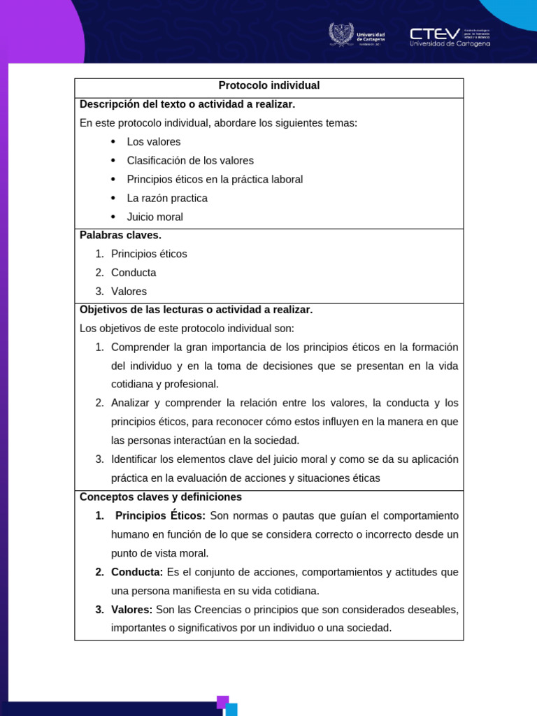 PROTOCOLO INDIVIDUAL ETICA UND3 | PDF | Moralidad | Immanuel Kant