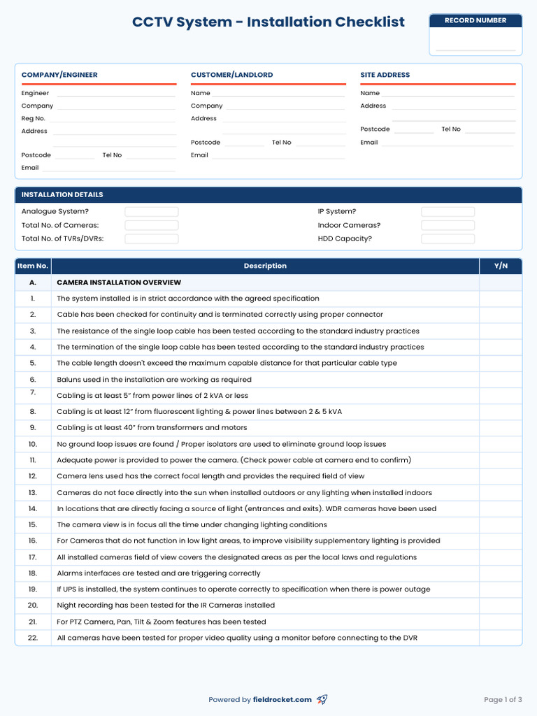 CCTV Installation Checklist Template | PDF | Closed Circuit Television ...