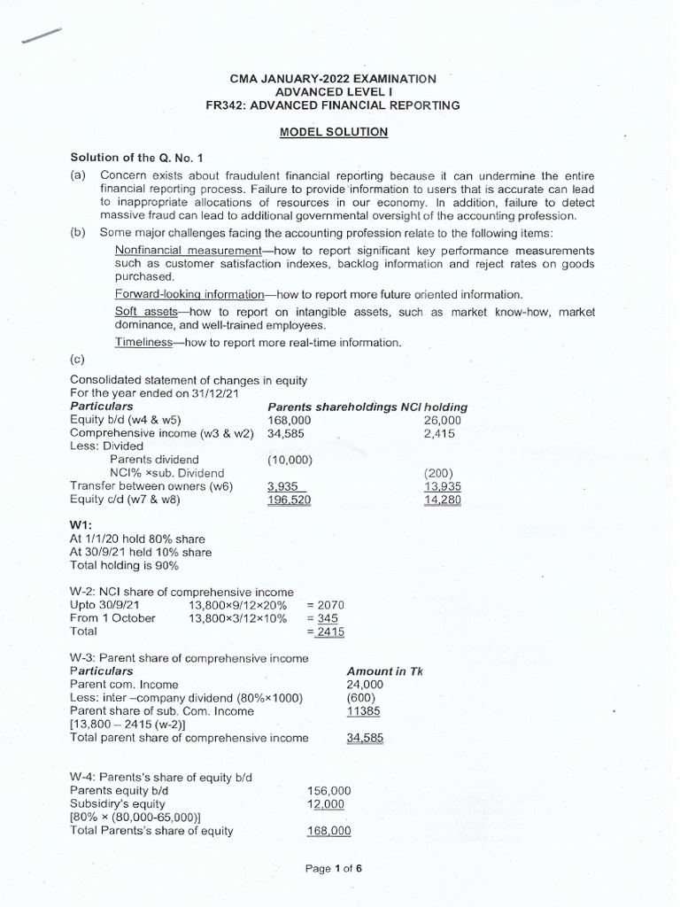 Adv Fin Reporting - FR342 (Adv Level-I) - Solution '22 | PDF