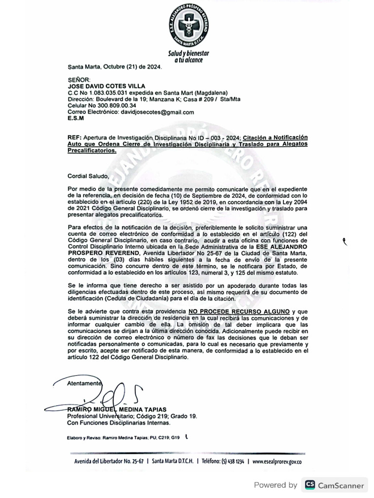 Oficio Citacion A Notificacion Personal | PDF Oficio Citacion A Notificacion Personal | PDF