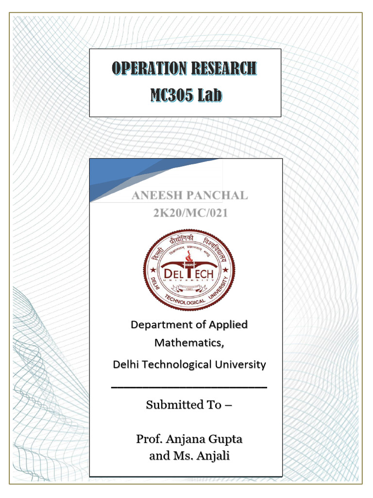 MC305 AneeshPanchal2K20MC21 | PDF | Linear Programming | Mathematical ...