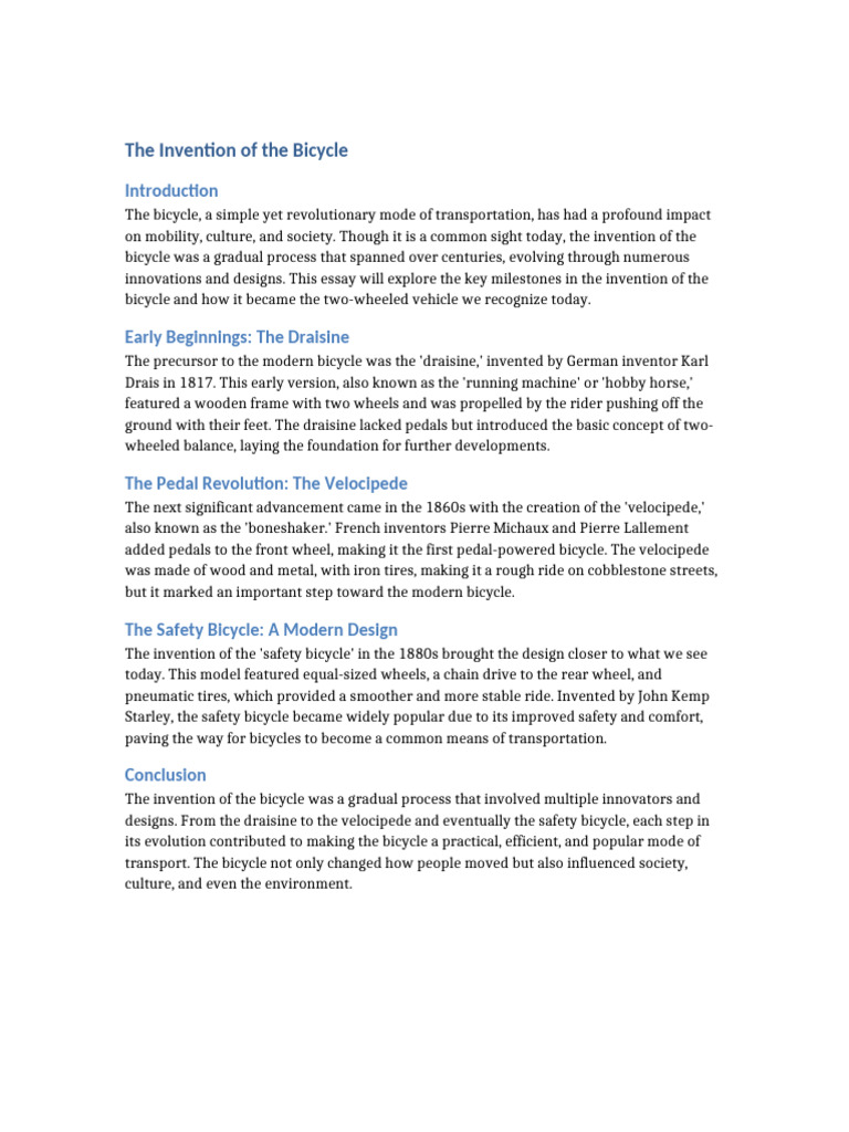 Invention of The Bicycle Essay | PDF